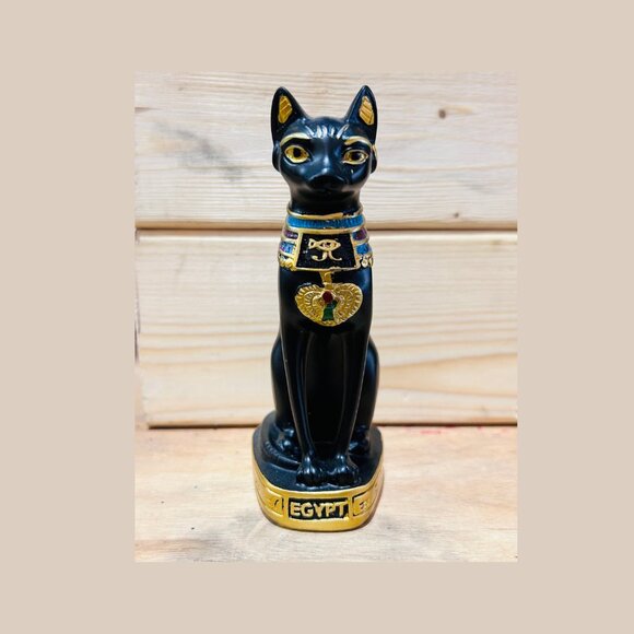 Other | Egyptian Bastet Cat Figurine Black Resin Statue With Gold ...